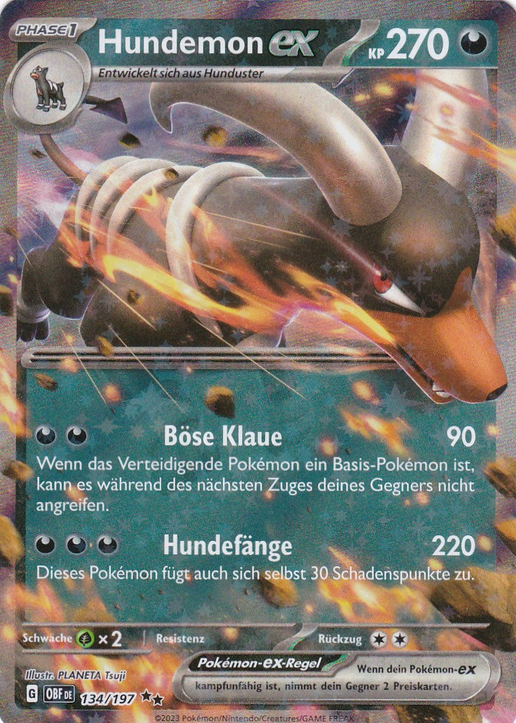 Hundemon ex - OBF 134 / 197 - Doppel Rare - Karmesin & Purpur - Obsidi